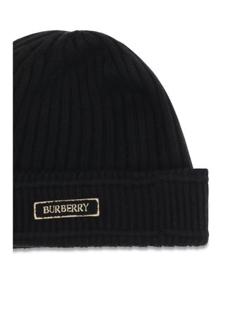 Burberry Mens Wool Beanie Black Merino Hat