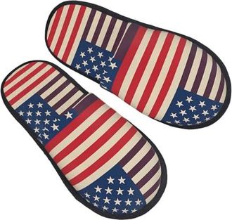 Generic Pantoufles En Coton Drapeaux Américains Antidérapantes Chaussons Lavables Slippers Pour De Camping DIntérieur Unisex L