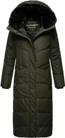 Navahoo Manteau dhiver chaud matelass&eacute; extra long avec capuche amovible qui attire tous les regards XIV XS-XXL, Vert olive fonc&eacute;, M