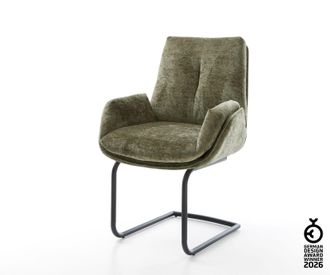 DELIFE Freischwinger Clea-Flex Chenille Olive Freischwinger rund Schwarz, Esszimmerst&uuml;hle