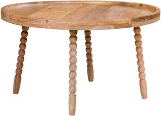 M&S Collection Table basse ronde en manguier 60cm - Hauteur 35cm - Plateau styl&eacute; pour d&eacute;coration boh&egrave;me - Pi&egrave;tement en boules superpos&eacute;es