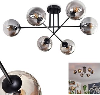 HOFSTEIN Deckenleuchte Gastor, Deckenlampe aus Metall/Glas in Schwarz/Rauchfarben/Klar, Leuchte im modernen Retro/Vintage-Design mit Schirmen aus Glas (Ø 15 cm