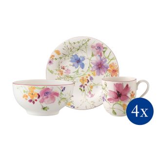 Villeroy & Boch Villeroy und Boch - Mariefleur Basic Fr&uuml;hst&uuml;cks-Set, 12 tlg., Service mit Landhausflair, Premium Porzellan, sp&uuml;lmaschinen-, mikrowellengeeignet, wei&szlig;/