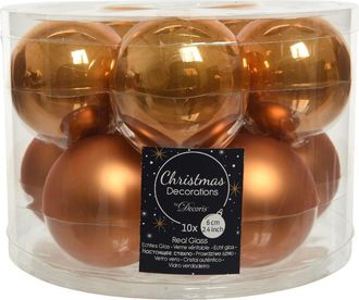 Decoris Weihnachtskugeln Glas 6cm x 10 St&uuml;ck Christbaumkugeln matt gl&auml;nzend Bernstein