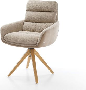 DELIFE Drehstuhl Abelia-Flex mit Armlehnen Materialmix Schlamm Holzgestell kantig Wei&szlig; 180&deg; drehbar, Esszimmerst&uuml;hle