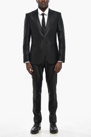 Corneliani CC COLLECTION Dreiteiliger Anzug aus Satin mit Spitzenrevers Corneliani