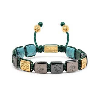 Nialaya Homme, Accessoires, Jaune, Taille: 2XL Mens Ceramic Flatbead Bracelet in Black, Green, Turquoise, and Gold