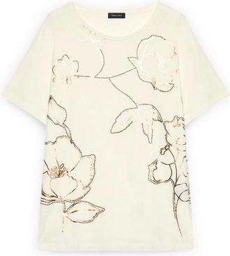 Fiorella Rubino Femme, Tops, Blanc, Taille: 40 FR T-shirt en coton avec imprim&eacute; floral