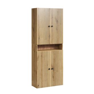 Trendteam PureBliss - Hochschrank breit - Evoke Eiche - Rillenoptik - 1 offenes Fach + 4 Einlegeb&ouml;denk - (BxHxT) 70 x 186 x 31cm - Badschrank mit edlen Metallgr
