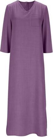 Generic Robe longue en lin pour femme - Col en V - Manches 3/4 - Solide - Longue robe d&eacute;t&eacute; - Tenue de vacances pour la plage et les voyages, violet, XXL