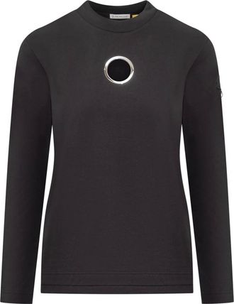 Moncler Femme, Tops, Noir, Taille: 38 FR T-shirt ras du cou avec d&eacute;tail anneau