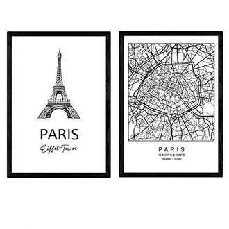 Nacnic affiches Pack Paris - Tour Eiffel. Feuilles avec les monuments des villes. format A3