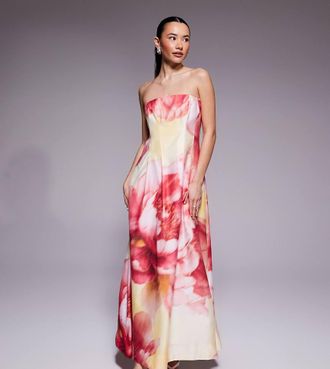 Forever New Tr&auml;gerloses Midaxi-Kleid mit rosa Blumenmuster-Bunt