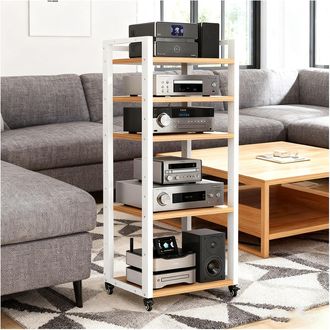 Generic HiFi-Rack, AV-Medienst&auml;nder Mit Rollen, 5-stufiger Audio-Video-Regal Verst&auml;rker Rack, Holz-Stereoschrank, Verstellbare Regale, CD-Player-St&auml;nder F&uuml;r H