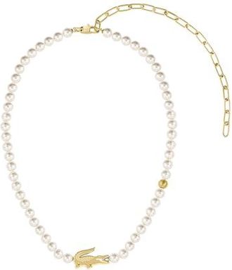 Lacoste Collier, Bracelet et Boucles dOreilles en Faux Perles Pour Homme et Femme Collection MATCHPOINT avec des Charms Différents en couleur Or Jaune
