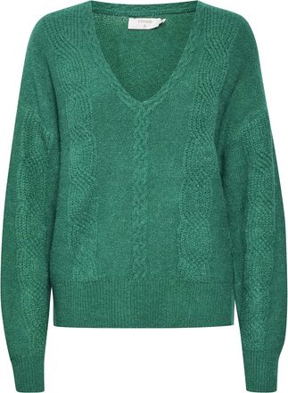 Cream Damen Womens Knitted Sweater V-Neck Long Sleeves Cable Knit Pullover, Ultramarine Green, Medium