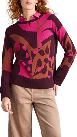 White Stuff Olive Pullover - Langarm, Rundhalsausschnitt, Normale Passform, aus Baumwollstrick - Pflaume Multi - Gr&ouml;&szlig;e 38