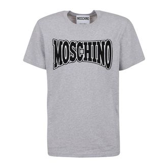 Moschino Graues T-Shirt mit Besticktem Logo - - Tops - Herren - Grau - L