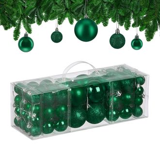 Relaxdays Weihnachtskugeln, 76er Set, Kunststoff, glitzernde, Matte, glänzende Baumkugeln, Christbaumschmuck, dunkelgrün