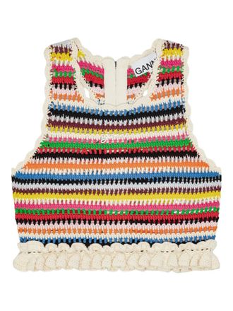 Ganni haut crop en crochet - Bleu