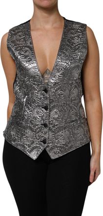 Dolce & Gabbana Womens Silver Floral Jacquard Sleeveless Vest Top