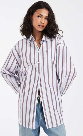 Tommy Jeans Hemd mit Flaggenlogo, Oversize, blau gestreift