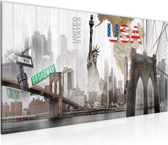 Runa Art Wandbild New York 1 Teilig 100 x 40 cm Modern Bild auf Vlies Leinwand USA Freiheitsstatue Wohnzimmer B&uuml;ro Bunt 034712a