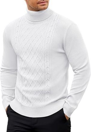 Coofandy Pull Tricot&eacute; col Roul&eacute; Homme Pull col Montant Pulls col Haut dhiver Sweater Regular Fit Pull Chaud pour Le Travail Blanc 3XL