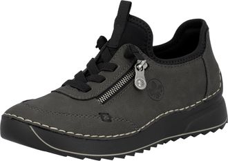Rieker Sneaker RIEKER, Damen, Gr. 36, grau (grau, schwarz), Nubuklederimitat, Textil, Schuhe Sneaker, Schn&uuml;rschuh, Halbschuh, Slipper mit Kontrastnaht