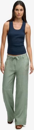 Superdry Pantalon taille basse en lin - Vert jade clair