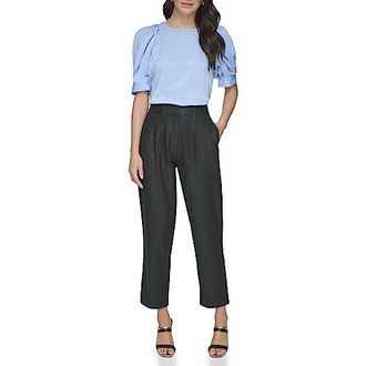 DKNY Pantalon plissé en Lin, Noir, 38 Femme