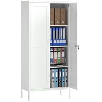 HOMCOM Classeur 2 Portes en Acier, classeur de Bureau avec &eacute;tag&egrave;res r&eacute;glables et Serrure, classeur Polyvalent, pour Le Bureau &agrave; Domicile, 80x40x175 cm, Blanc