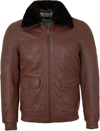 Deercraft Lederjacke DMFjort Deercraft - Herren Lederjacke Lammfellkragen Lammnappa dunkel cognac