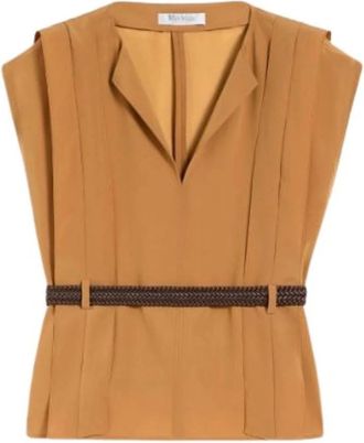 Max Mara Femme, Blouses et Chemises, Brun, Taille: 38 FR Blouse &agrave; Col en V avec Ceinture