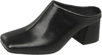 Generic Mules r&eacute;tro &agrave; bout carr&eacute; &agrave; talons carr&eacute;s pour femme pour le shopping quotidien et la marche, Noir, 40.5 EU