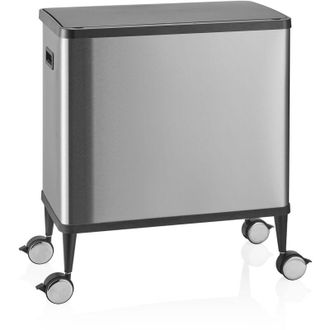 hjh OFFICE Sensorm&uuml;lleimer / M&uuml;lltrennsystem Clean Mobile 2 F&auml;cher 48L (2x24L) inkl. Rollen Edelstahl silber hjh OFFICE