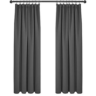 Deconovo Lot de 2 Rideaux Lh?tel Restaurant Cuisine Occultants Galon Fronceur Rideau Décoratif Salon Balcon Désign Moderne Gris Foncé 117x138cm