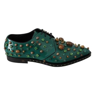 Dolce & Gabbana Gr&uuml;ne Lederkristallkleid Broque Schuhe - - Shoes - Damen - Gr&uuml;n - 41 EU