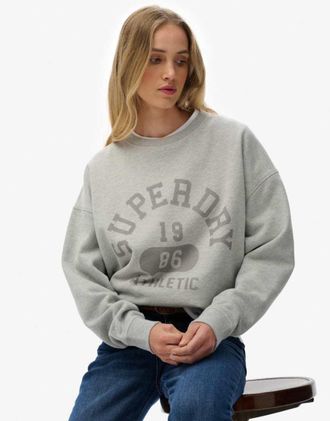 Superdry Athletic Essentials - Relaxed-Fit-Sweatshirt in grau meliert mit Kuhfleckenmuster