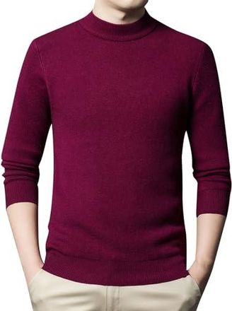 Generic Pull en cachemire pour homme - Col montant - Manches longues - Pull tricot&eacute; &agrave; col roul&eacute; - Coupe ajust&eacute;e - Chaud, Rouge, 4XL