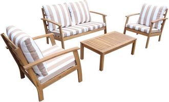 Sweeek Sweeek - Salon de jardin en bois 4 places - Ushua&iuml;a - Canap&eacute;, fauteuils et table basse en acacia, design Bois / Beige