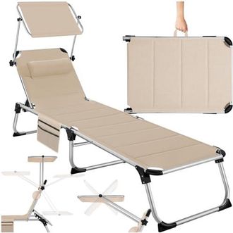 TecTake Chaise Longue Pliante Bain de Soleil Exterieur avec Pare Soleil, Appuie-t&ecirc;te & Poche Lat&eacute;rale - Inclinable Transat de Plage Relax Jardin Camping Salon