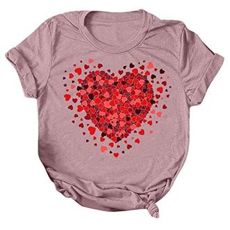 Generic Chemisier tendance pour la Saint-Valentin 2026 pour femmes, chemises d&eacute;contract&eacute;es &agrave; col rond, &agrave; manches courtes, tunique, rose, L