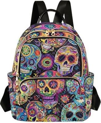 Mnsruu Mini sac à dos pour femme, crânes, squelette, sucre, Mexique, petit sac à dos tendance pour femme, sac à dos décontracté, Multi604, M