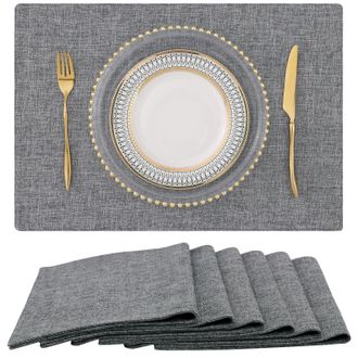 Homing Tischsets aus Baumwollleinen, waschbar, Bauernhaus-Esstischmatten f&uuml;r drinnen und drau&szlig;en, leicht zu reinigen, dunkelgrau, 33 x 48 cm, 6 St&uuml;ck