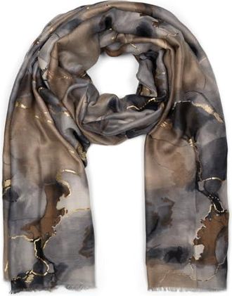 styleBREAKER Foulard femme avec motif marbré noble et détails métalliques dorés, chaude étole dhiver multicolore 01017153, couleur:Gris-taupe