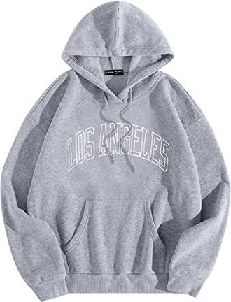 Generic Los Angeles - Sweat &agrave; capuche vintage pour homme, col rond, esth&eacute;tique, avec cordon de serrage, v&ecirc;tements de sport tendance, personnalis&eacute;s, l&eacute;gers, es
