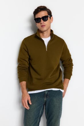 Trendyol MAN Herren Gr&uuml;n Animal-Print Lang Regular Fit Sweatshirts