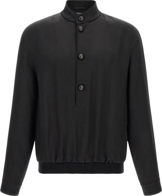 Ermenegildo Zegna SweaT-shirt &agrave; col montant en soie - Homme - Chemises - Noir - Taille: L