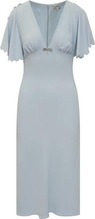 Elisabetta Franchi Femme, Robes, Bleu, Taille: 42 FR Robe en cr&ecirc;pe l&eacute;ger avec festons brod&eacute;s